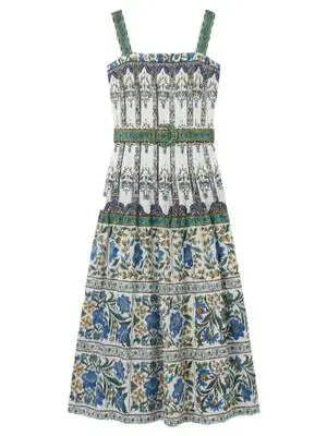 Farm Rio Sleeveless Printed Pleated Midi Dress - Gray