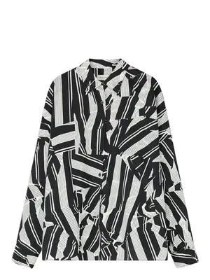 Dries Van Noten Geometric Stripe Cotton Shirt - Black