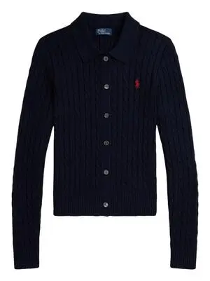 Ralph Lauren Cable Knit Logo Cardigan - Dark Blue