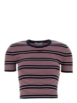 Prada Striped Short-sleeve Knitted Top - Black