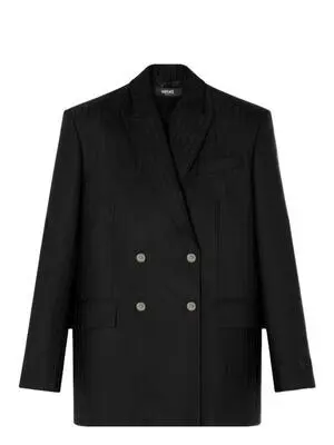 Versace Double Breasted Pinstripe Blazer - Black