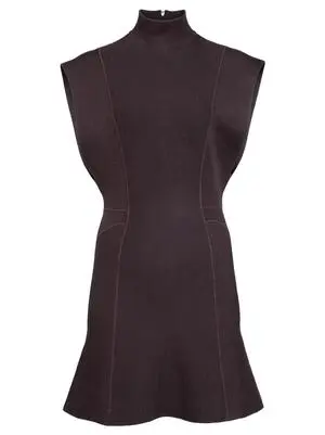 Alaïa Silk Knit High Neck Short Sleeve Dress - Black