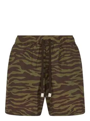 Attico Zebra Printed Nylon Shorts - Dark Green/dark Brown