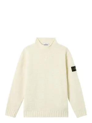 Stone Island Mock Neck Sweater With Reverse Stitch Detail - Ivory
