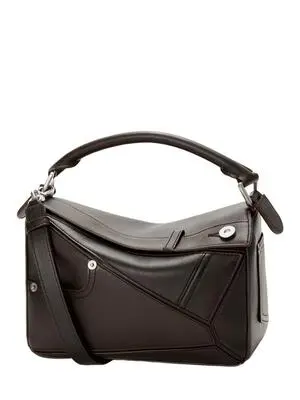 Loewe Small Puzzle Bag In Shiny Calfskin - Vintage Brown