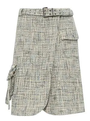 GANNI Belted Mini Tweed Skirt - Gray