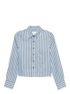 Closed Striped Cropped Shirt - Blue