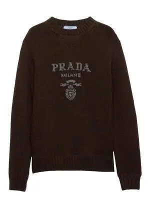 Prada Logo Knit Round Neck Jumper - Dark Brown