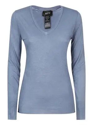 Avant Toi Long Sleeve V-neck Top - Clear Blue