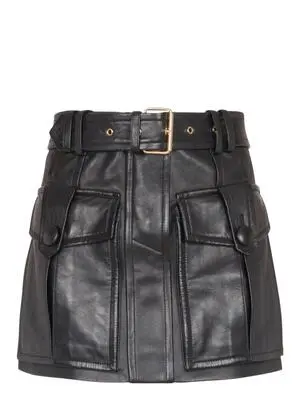 BALMAIN Balmain Leather Belted Bellows Pocket Skirt