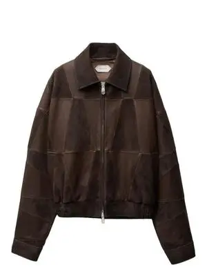 Versace Geometric Panelled Leather Jacket - Brown