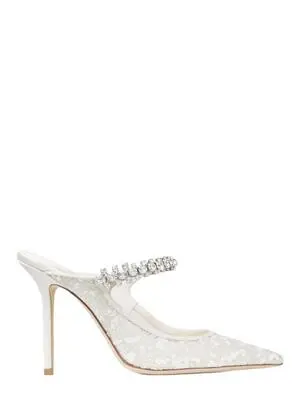 JIMMY CHOO Bing 100 Embellished Mules - Silver/white