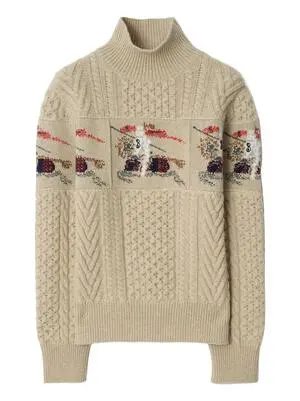 Burberry Aran Intarsia Turtleneck Jumper - Beige Blend