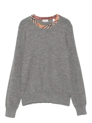 Burberry Check Detail Fine Knit Jumper - Gray