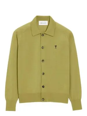AMI Paris De Coeur Collared Cardigan - Green