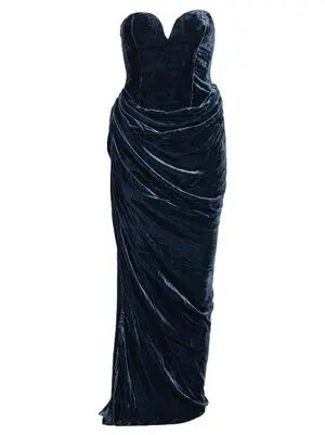 ROTATE BY BIRGER CHRISTENSEN Velvet Sweetheart Slit Maxi Dress - Black