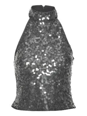 ROTATE BY BIRGER CHRISTENSEN Sequin Halter-neck Top - Gray