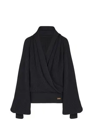 Balmain Oversized Knit Hoodie With Shawl Collar - Black