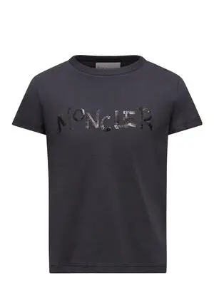 Moncler Sequin-embroidered Logo Cotton T-shirt - Black