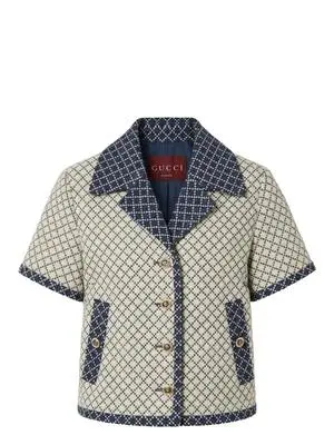 Gucci Tweed Button-up Short-sleeved Jacket - Ivory White/blue