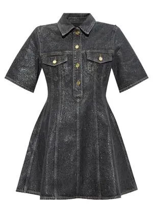 GANNI Flared Denim Mini Dress - Black