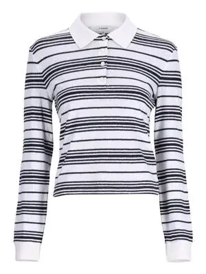 FRAME Long-sleeved Striped Polo Shirt - Cream Multi