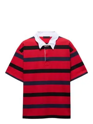 Prada Striped Short-sleeve Polo Shirt - Red