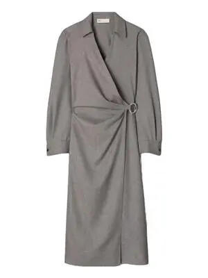 Tory Burch Tory Burch Wool Wrap Dress With Waist Buckle Gray