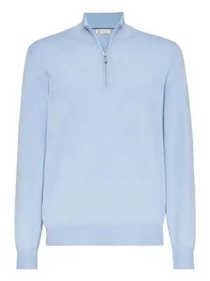 Brunello Cucinelli Half-zip Cashmere Cardigan - Light Blue