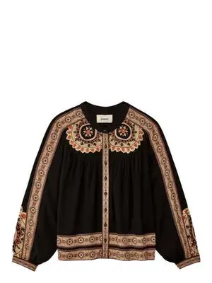 Ba&sh Valda Embroidered Button-up Top - Black