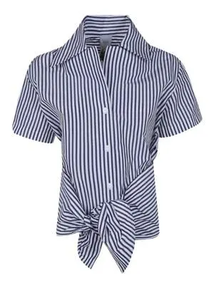 PATOU Patou Striped Tie-Front Cropped Shirt Blue And White