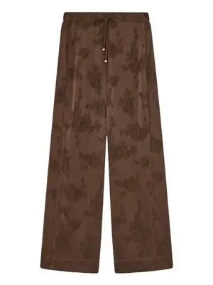 GANNI Satin Floral Wide-leg Trousers - Espresso