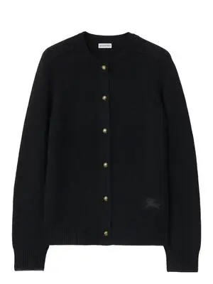 Burberry Crewneck Knit Cardigan With Equestrian Knight Design - Black