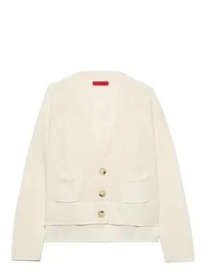 MAXCO. Max&co. Linen Blend Knit Cardigan With V-neck And Patch Pockets - White