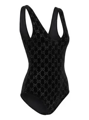 Gucci Chenille Bodysuit With Gg Crystals - Black