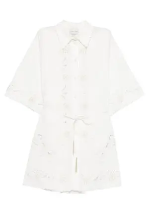 FORTE_FORTE Embroidered Button-up Mini Dress With Tie Waist - White