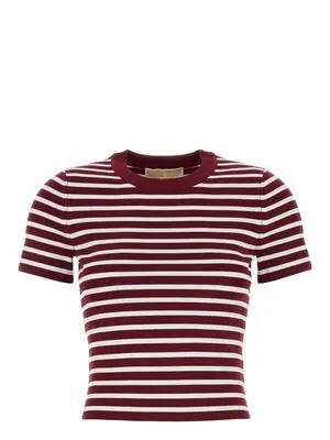 Michael Kors Striped Rib-knit T-shirt - Red