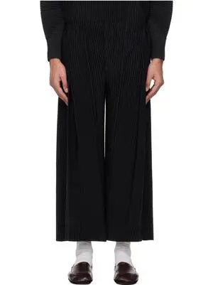 Issey Miyake Pleated Knit Wide Leg Pants - Black