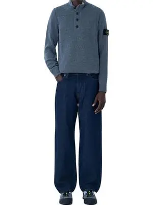 Stone Island Logo Patch Loose Fit Jeans - Blue