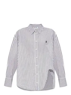 Attico The Diana Shirt Striped Long Sleeve Collared Shirt - White