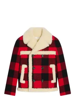 Celine Peacoat In Checked Wool - Red