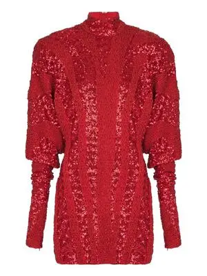 Balmain Short Zebra Sequin Dress - Red