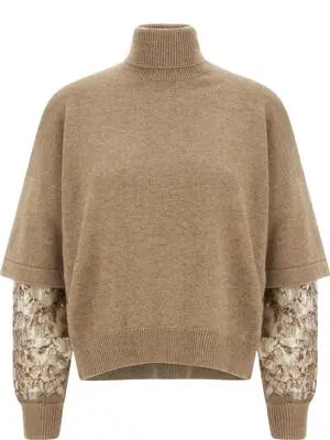 Brunello Cucinelli Sequin-embellished High-neck Sweater - Brown