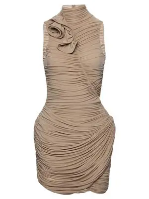 MAGDA BUTRYM Magda Butrym Ruched Floral Appliqué High Neck Dress