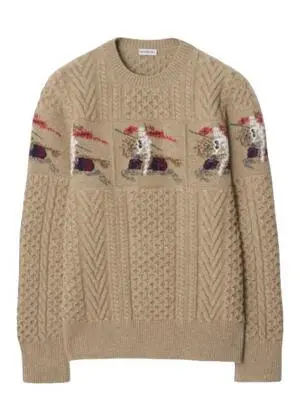 Burberry Aran Knit Jumper With Equestrian Knight Design - Light Brown Melange