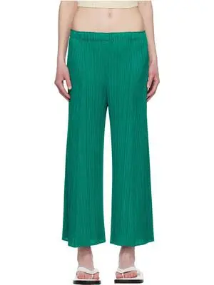 PLEATS PLEASE BY ISSEY MIYAKE Pleated Knit Wide Leg Pants - Green