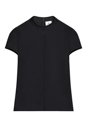 COURREGES Short Sleeve Embroidered Logo Top - Black