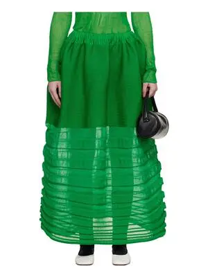Issey Miyake Ribbed Knit Midi Skirt - Green