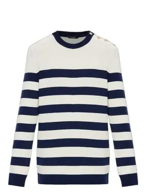 Balmain Striped Crew Neck Jumper - White