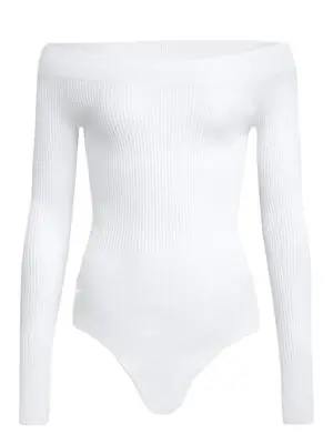 Alaïa Alaïa Off-Shoulder Ribbed Bodysuit White